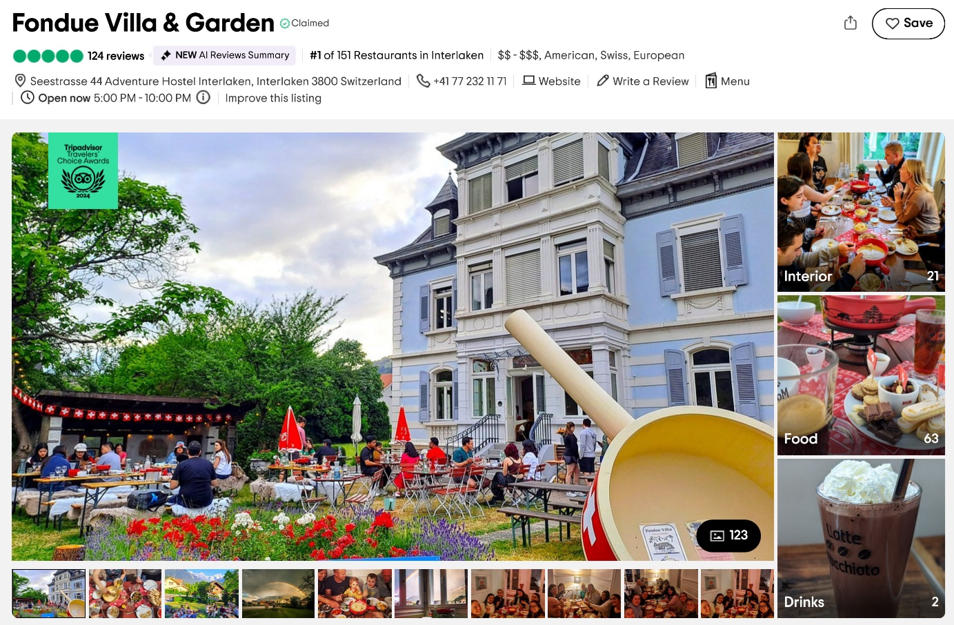 Top 10 best rated Fondue Restaurants in Switzerland – Fondue Villa & Garden